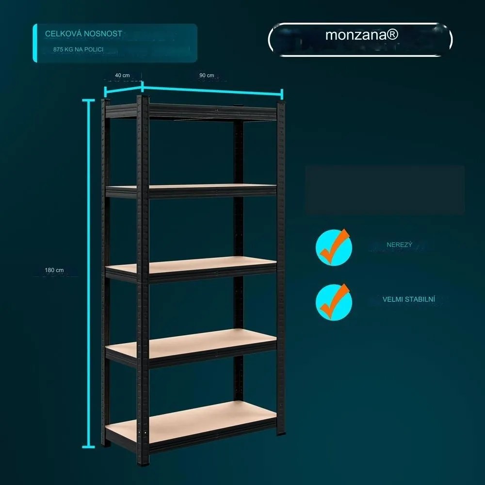Deuba Sada 2 regálů 180x90x40 cm - černá