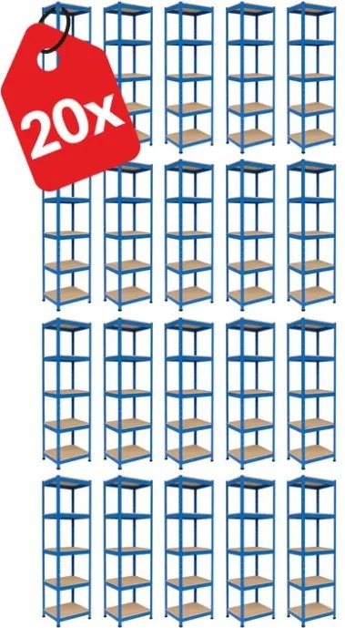 Akce 20x Regál 180x40x40 cm lakovaný 5-policový, nosnost 875 kg - modrý