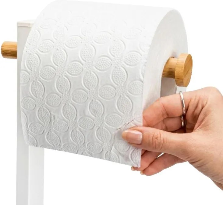 Erga Gasa, držák na toaletní papír se zásobníkem na postavení 62cm, bílá-přírodní hnědá, ERG-YKA-P.GASA-WHT