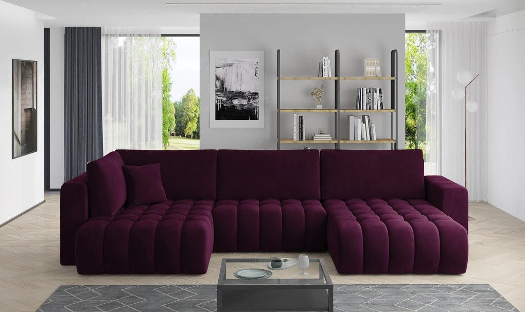 Velká rozkládací sedací souprava Carlo Barva: Fialová - Velvet mat 25