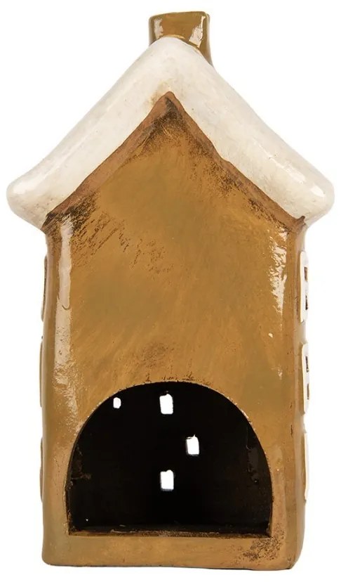 Hnědý keramický svícen na čajovou svíčku domek Village - 12*8*20 cm