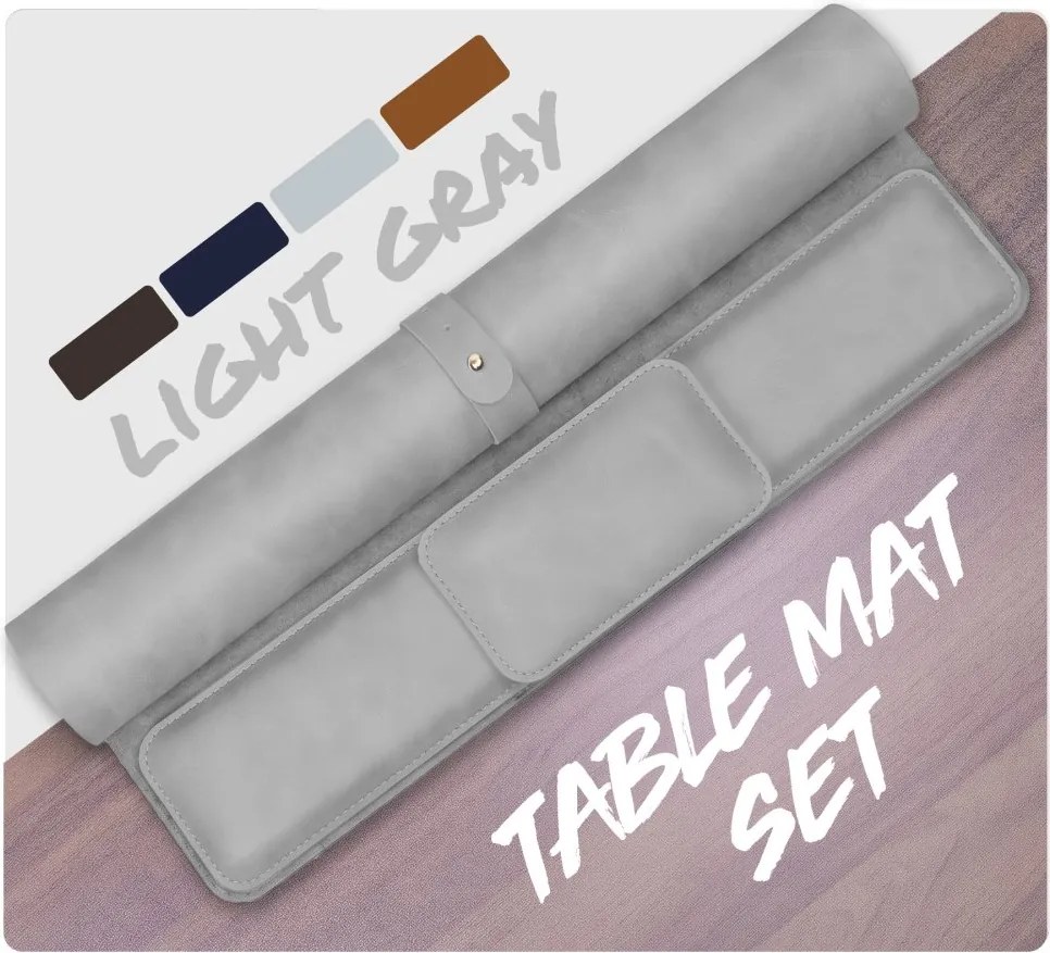 Podložka na stůl 80 × 40 cm s opěrkami zápěstí - 3-dílná sada - světle šedá