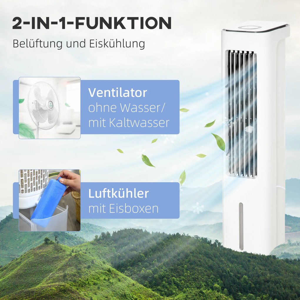 chladič vzduchu 2 v 1 s vodním chlazením 5l nádrž na vodu, 12h časovač, pro 20 ㎡