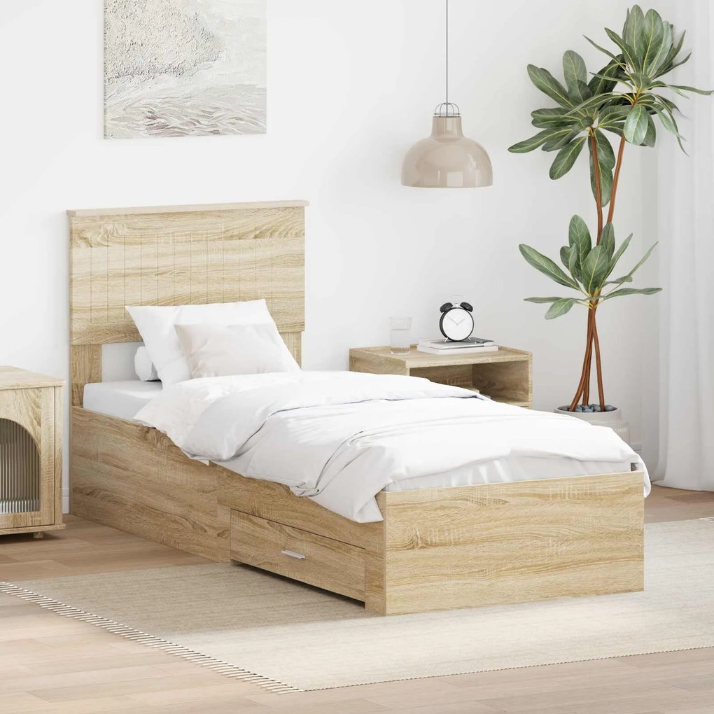 Rám postele Sonoma dub a stříbrná 75 x 190 cm Kompozitní dřevo 3410960