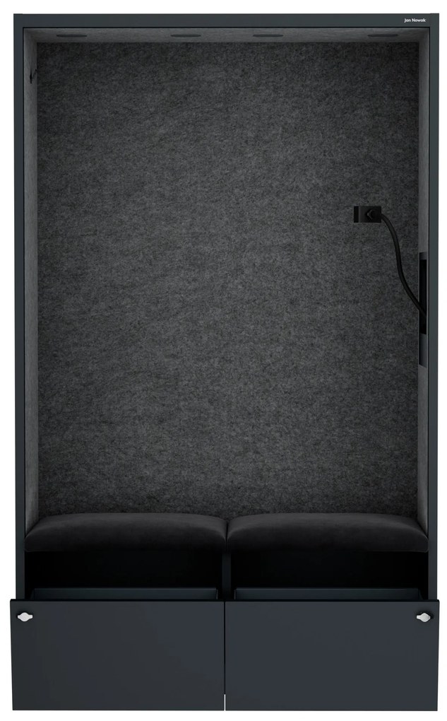 Kancelářská akustická kabina se sedátkem a USB-C portem, korpus antracitový / sedák tmavě šedá, 1150 mm: SALLY MentalBox