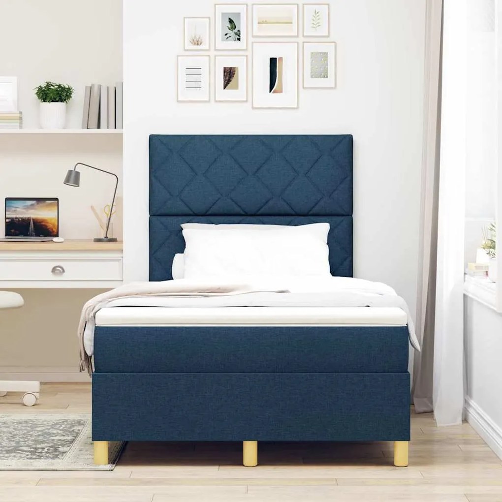 Postel s boxspringem s čelo Modrá 120 x 190 cm textil 3339685