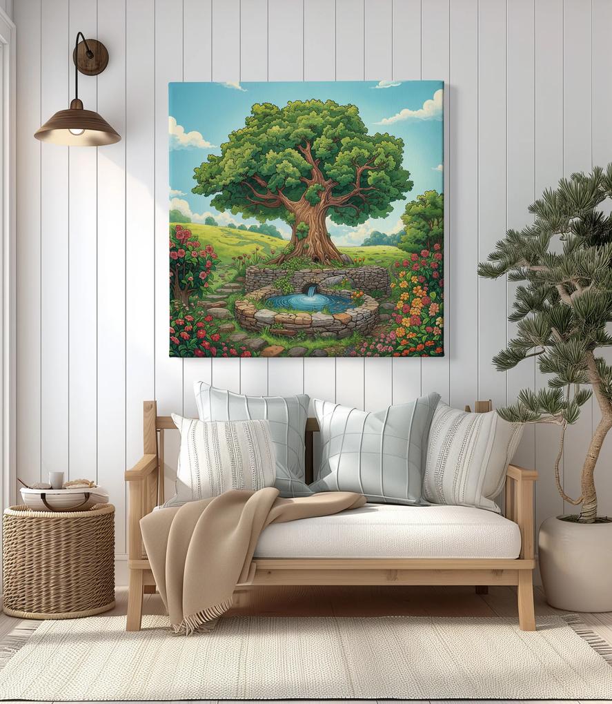 Obraz na plátně - Strom života Kamenná studánka FeelHappy.cz Velikost obrazu: 120 x 120 cm