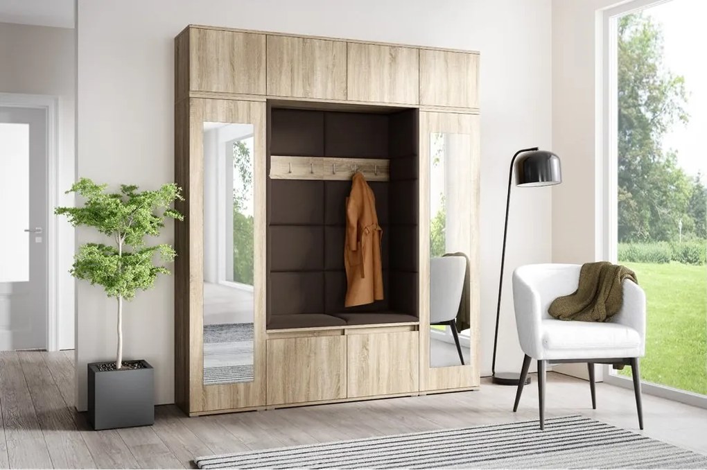 Eka Předsíňová stěna s čalouněnými panely Trinity 32 - Sonoma / Tmavá hnědá 2308