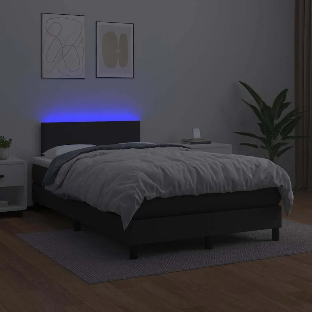 Box spring postel s matrací a LED černá 120x200 cm umělá kůže 3134093