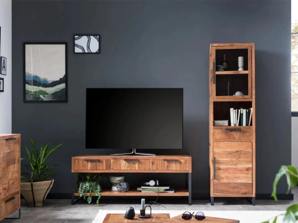 furniture-nabytek.cz - Masivní TV stolek Sidora z akácie, lakovaný, hnědý – 137×45×55 cm