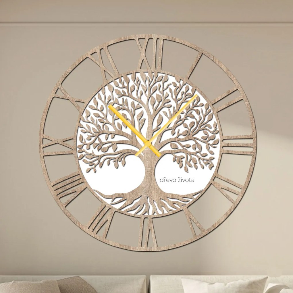 dřevo života Nástěnné hodiny STROM Zvolte barvu dekoru: Antracitová, Zvolte velikost hodin (cm): 60x60, Barva ručiček: Stříbrné