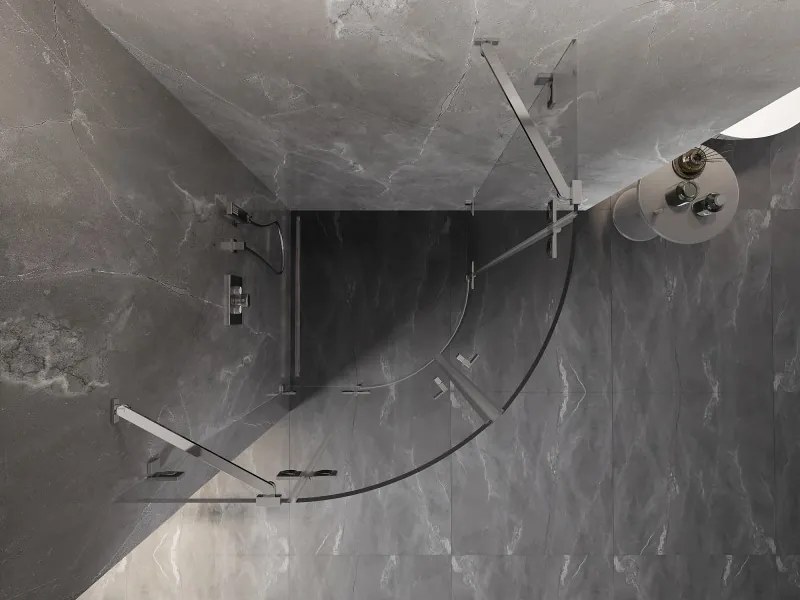 Mexen Lunar, půlkruhový výklopný sprchový kout 80 x 80 cm, 8mm čiré sklo, chromový profil, 833-080L-080P-01-00