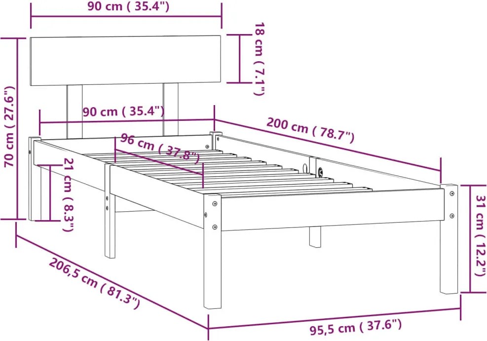 vidaXL Rám postele masivní borovice 90 x 200 cm [810132] Barva: Přírodní