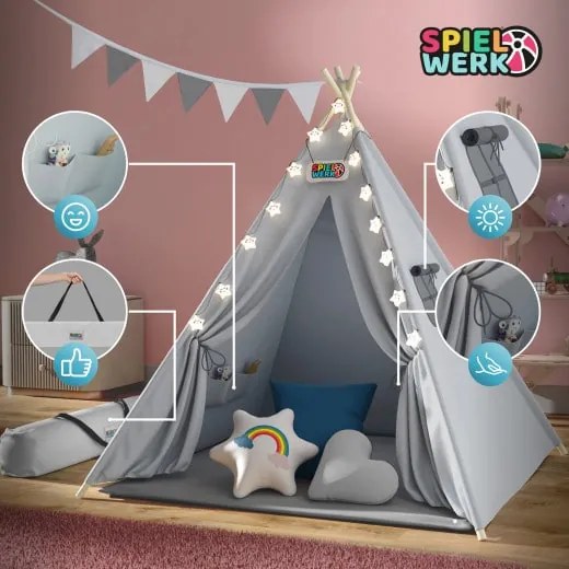 Deuba Dětský stan Teepee 160x130x130cm - šedý