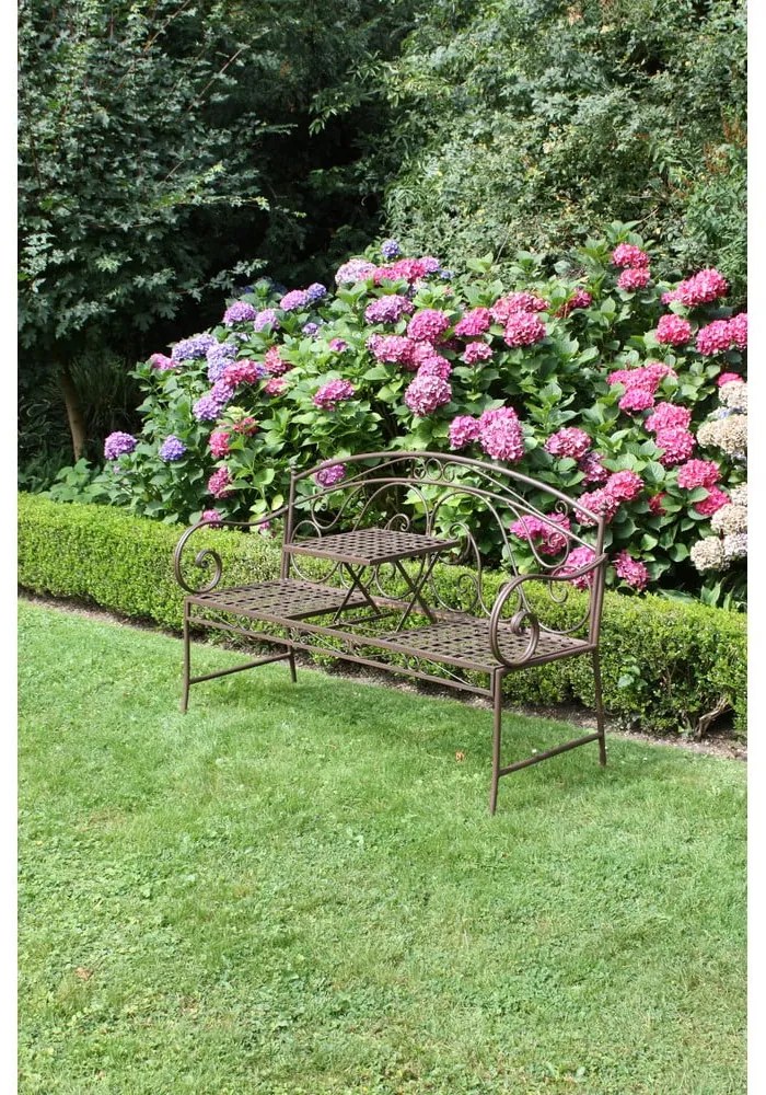 Hnědá kovová zahradní lavice Saket – Garden Pleasure