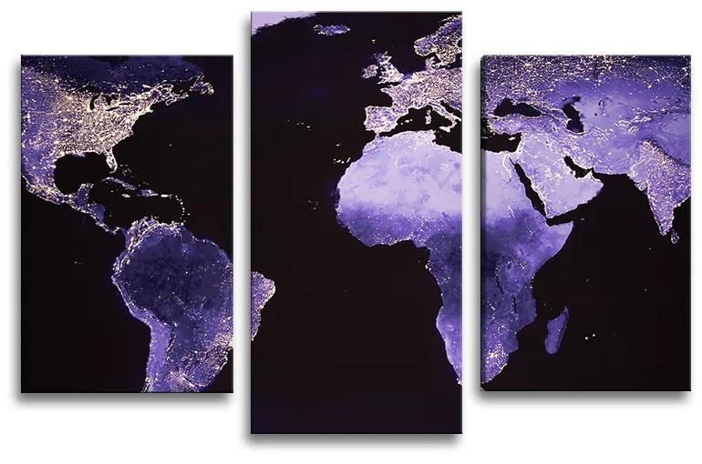 Sablio Obraz - 3-dílný Světelná mapa světa - 75x50 cm