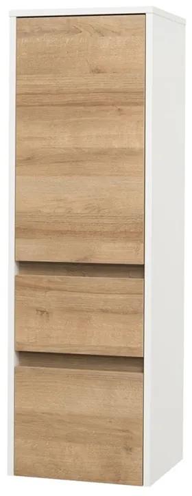 Mereo Opto koupelnová skříňka vysoká 125 cm, pravé otevírání, bílá/dub - CN934P