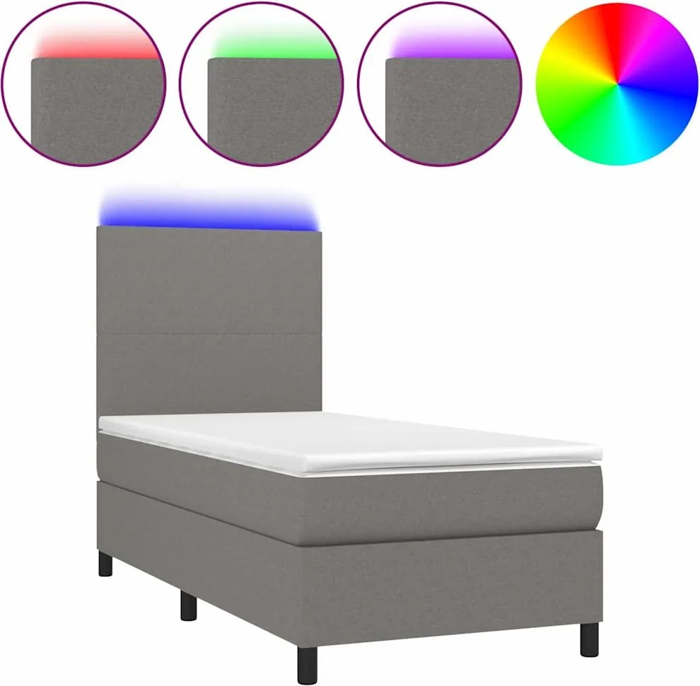 Box spring postel s matrací a LED tmavě šedá 80 x 200 cm textil 3134670