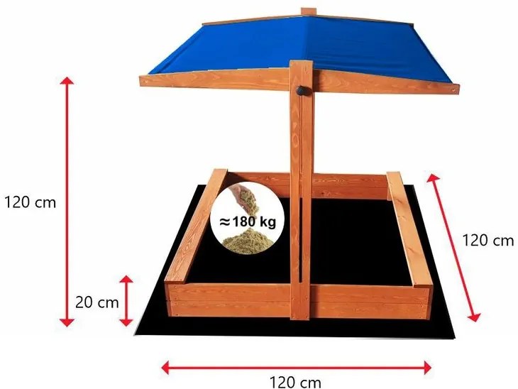 Sun Active Dřevěné pískoviště se stříškou Slim, modré - 120 cm