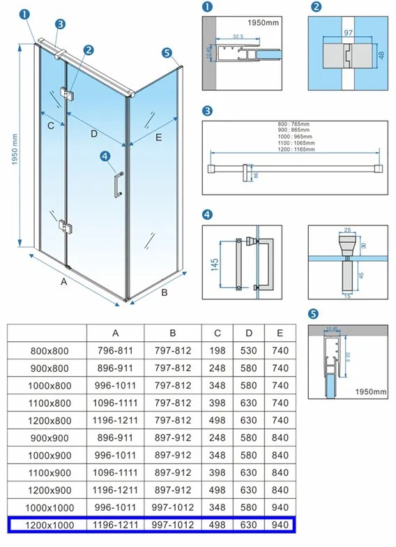 BPS-koupelny Obdélníkový sprchový kout HYD-OK03D 120x100 chrom/transparent - bez vaničky