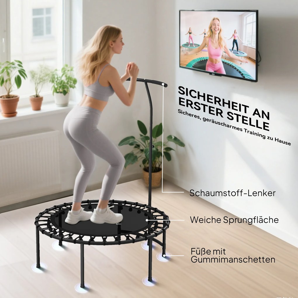 SPORTNOW Rebounder trampolína, 5stupňově nastavitelná rukojeť, workout trampolína, černá