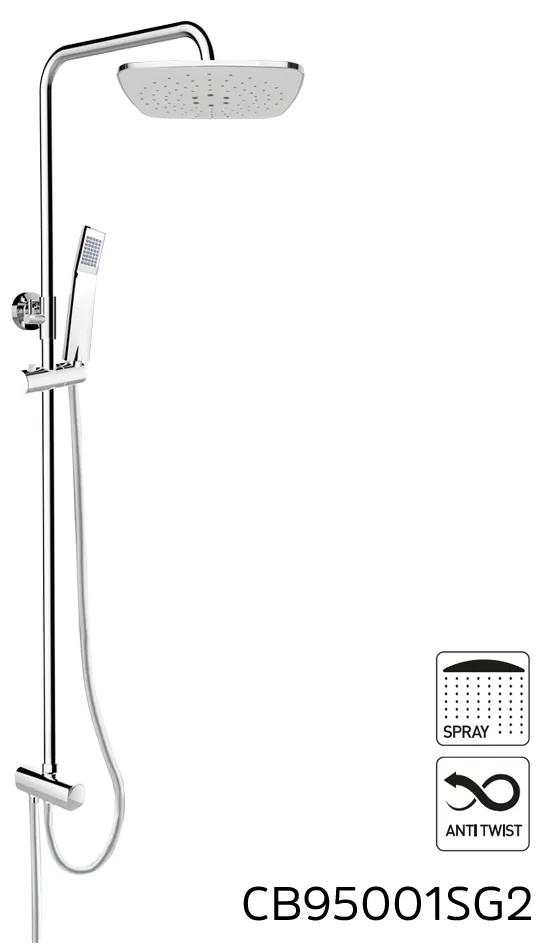 Mereo Sprchový set s tyčí, hadicí, ruční a talíř. hranatou sprchou Bílá
