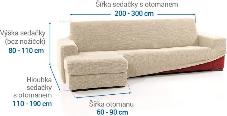 Super strečové potahy NIAGARA smetanová sedačka s otomanem vlevo (š. 200 - 300 cm)