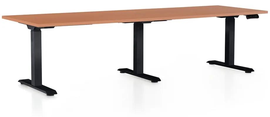 Výškově nastavitelný stůl OfficeTech Long, 240 x 80 cm, černá podnož, třešeň