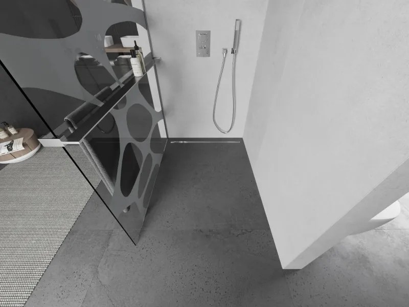 Mexen Kioto+ L, sprchová zástěna Walk-In s poličkou a věšákem 70 x 200 cm, 8mm čiré sklo bílý vzor, chromový profil, 800-070-123-01-97