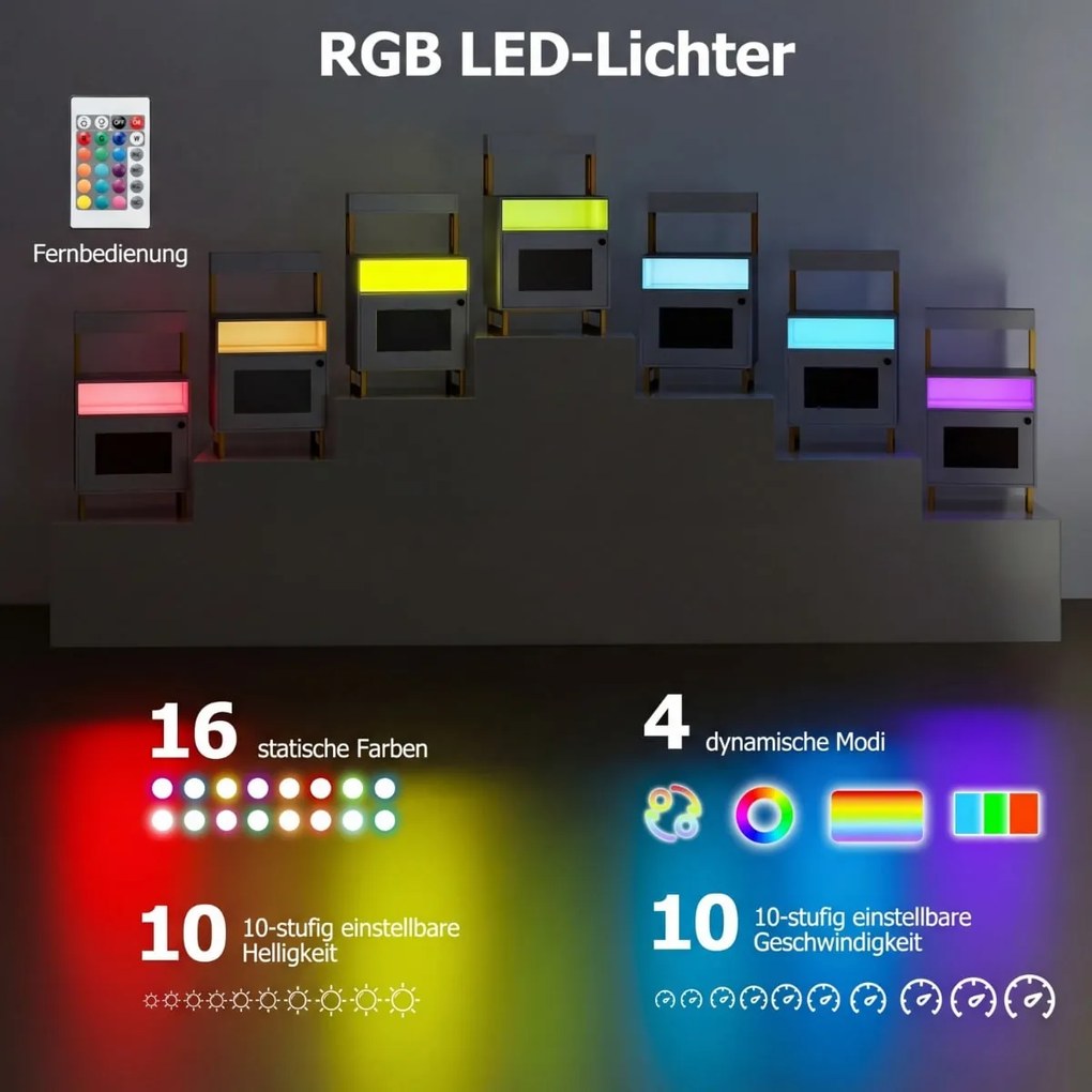 Costway Moderní noční stolek s LED osvětlením a horním tácem, pohovka