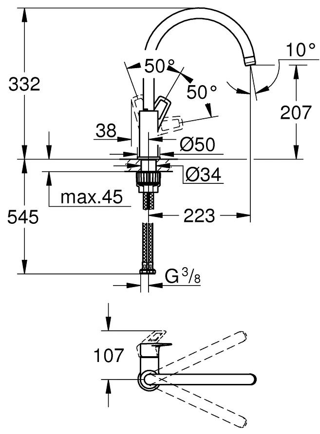 VIMA Dřezový set Grohe 2/A- Granitový dřez, s odkapávací plochou, 78x48cm, Písková + Dřezová baterie Grohe Bau Loop