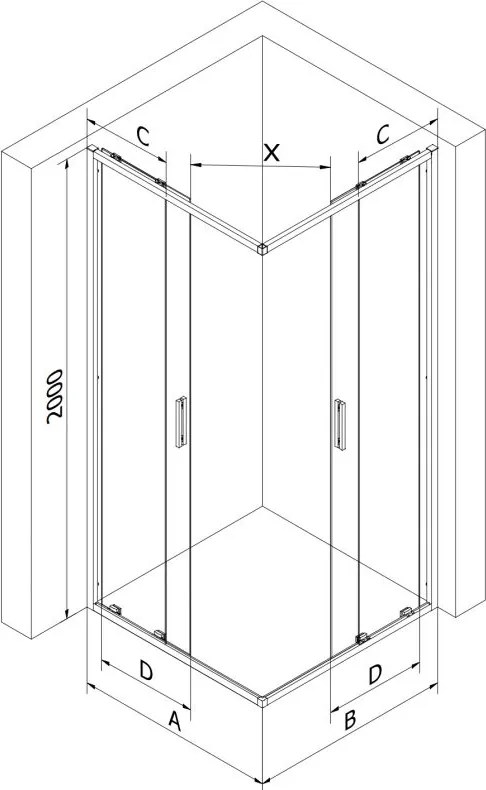 Mexen Exo, posuvný čtvercový sprchový kout 80 x 80 cm, čiré sklo, zlatá, 8111-080-080-50-00
