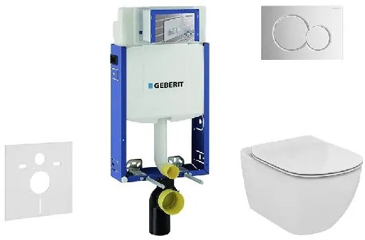 Geberit Kombifix - Modul pro závěsné WC s tlačítkem Sigma01, lesklý chrom + Ideal Standard Tesi - WC a sedátko, Aquablade, SoftClose 110.302.00.5 NU2