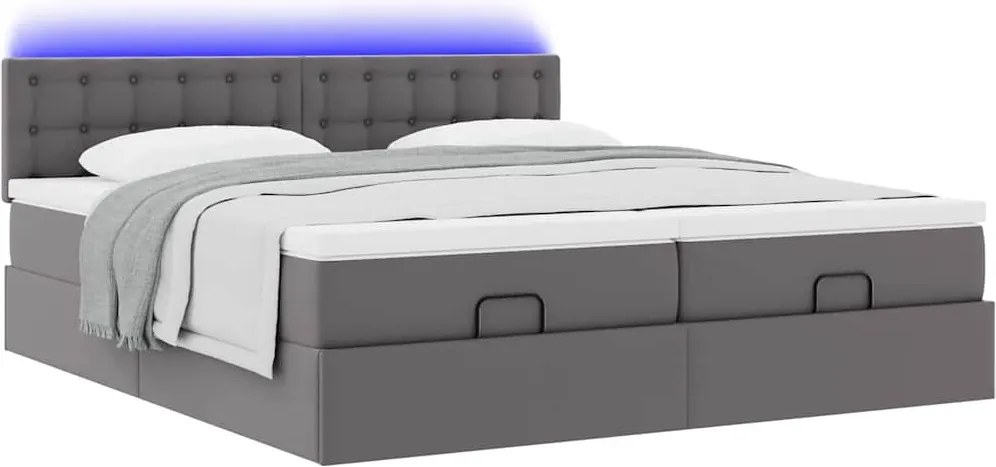 Osmanský rám postele s matrací šedá 200x200cm umělá kůže 3312813