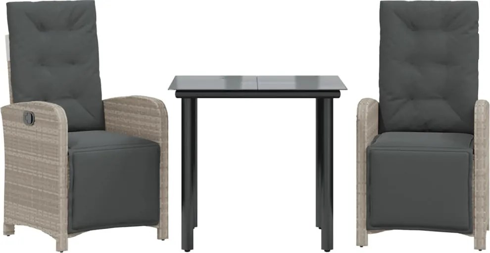 3dílný bistro set s poduškami světle šedý polyratan 3212605