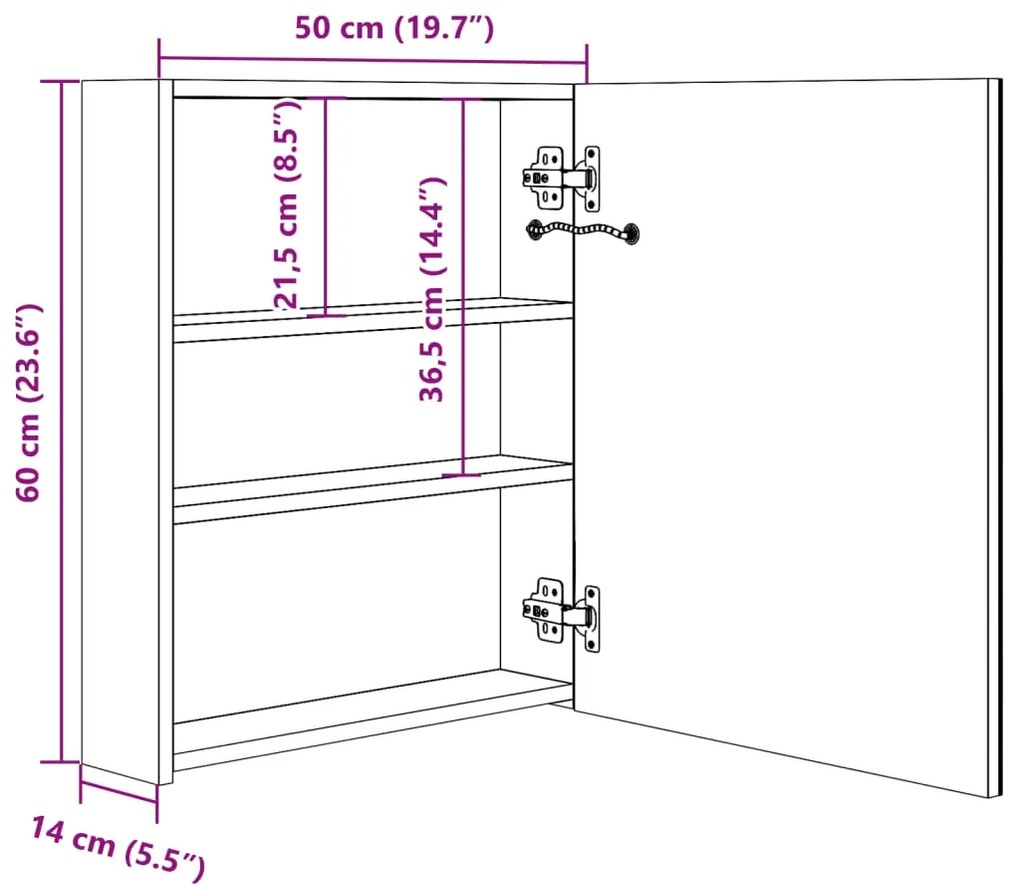 vidaXL Marketos LED koupelnová skříňka se zrcadlem zářivě šedá 50 x 14 x 60 cm