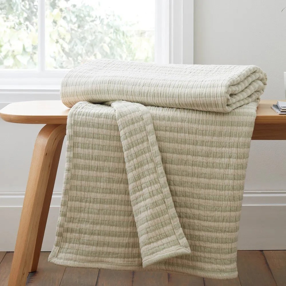Zelená bavlněná deka 150x200 cm Cotton Muslin Stripe – Bianca
