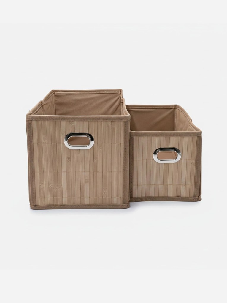 Sinsay - Sada úložných boxů s bambusovou přední částí 2 pack - béžová