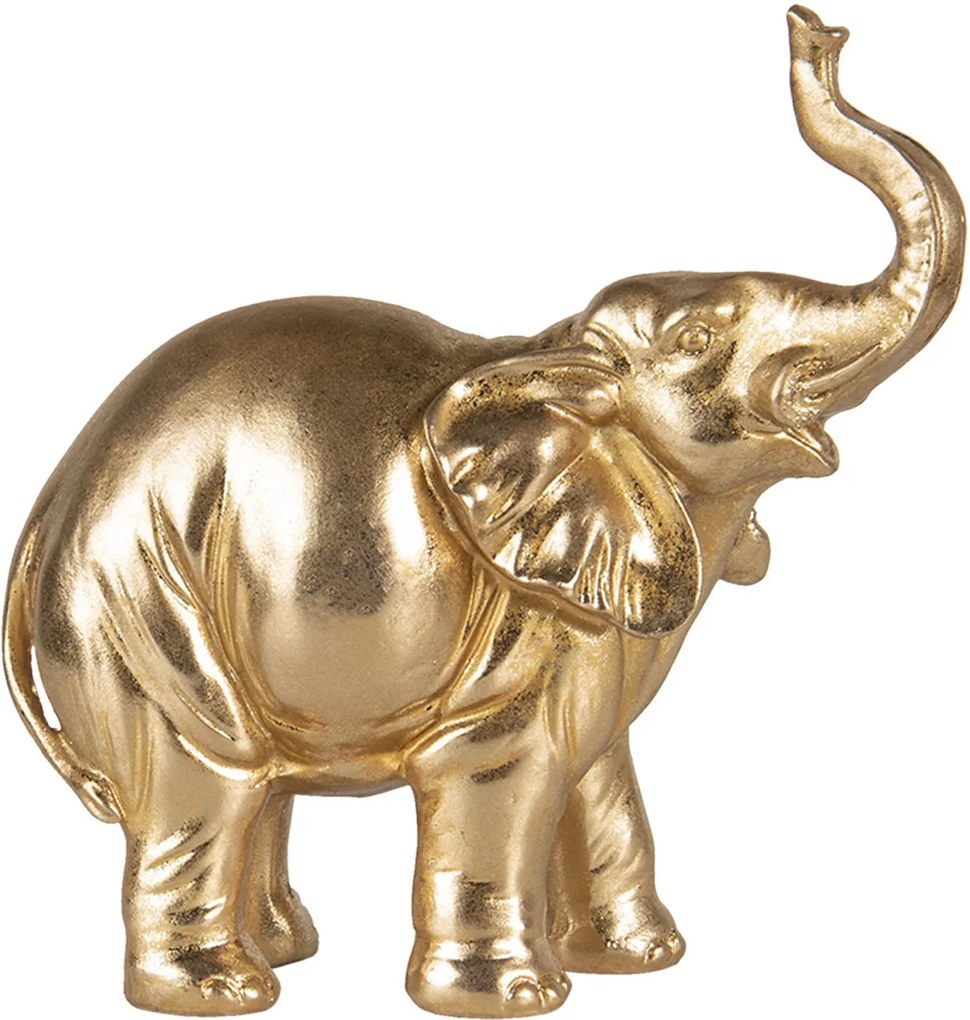 Zlatá soška slona se zvednutým chobotem a patinou - 19*8*19 cm