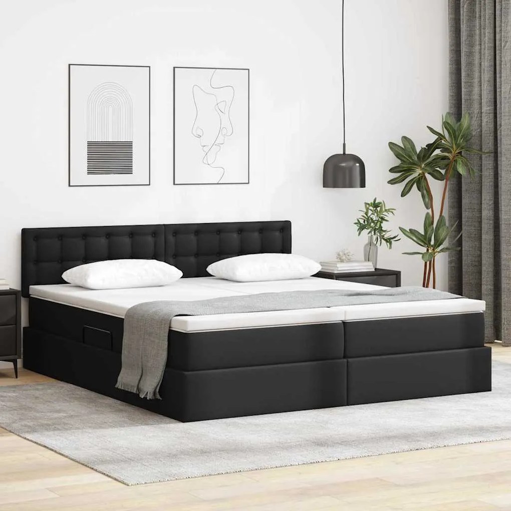 Postel s úložným prostorem s čelo Černá 200 x 200 cm Umělá kůže 3370909