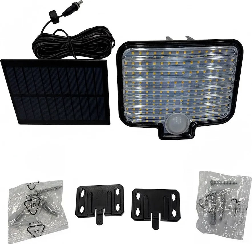 Exteriérové solární nástěnné LED svítidlo Alex, 1x LED 5,5w, černá, pohybový senzor