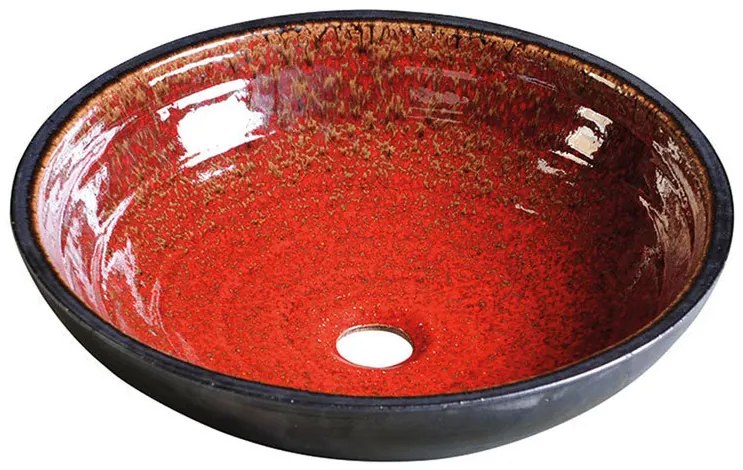 SAPHO ATTILA keramické umyvadlo, průměr 46cm, tomatová červeň/petrolejová ( DK017 )