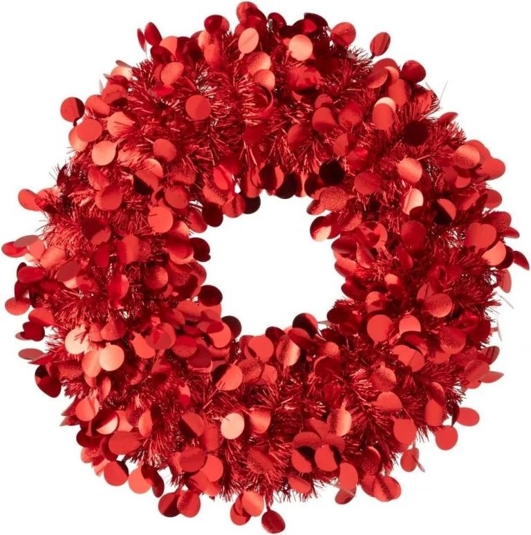 Červený lesklý vánoční věnec Sparkling M – 46*46*4 cm