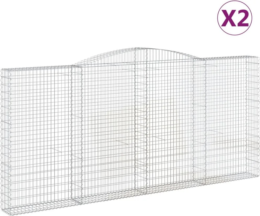 Klenuté gabionové koše 2 ks 400x30x180/200cm pozinkované železo 3146918