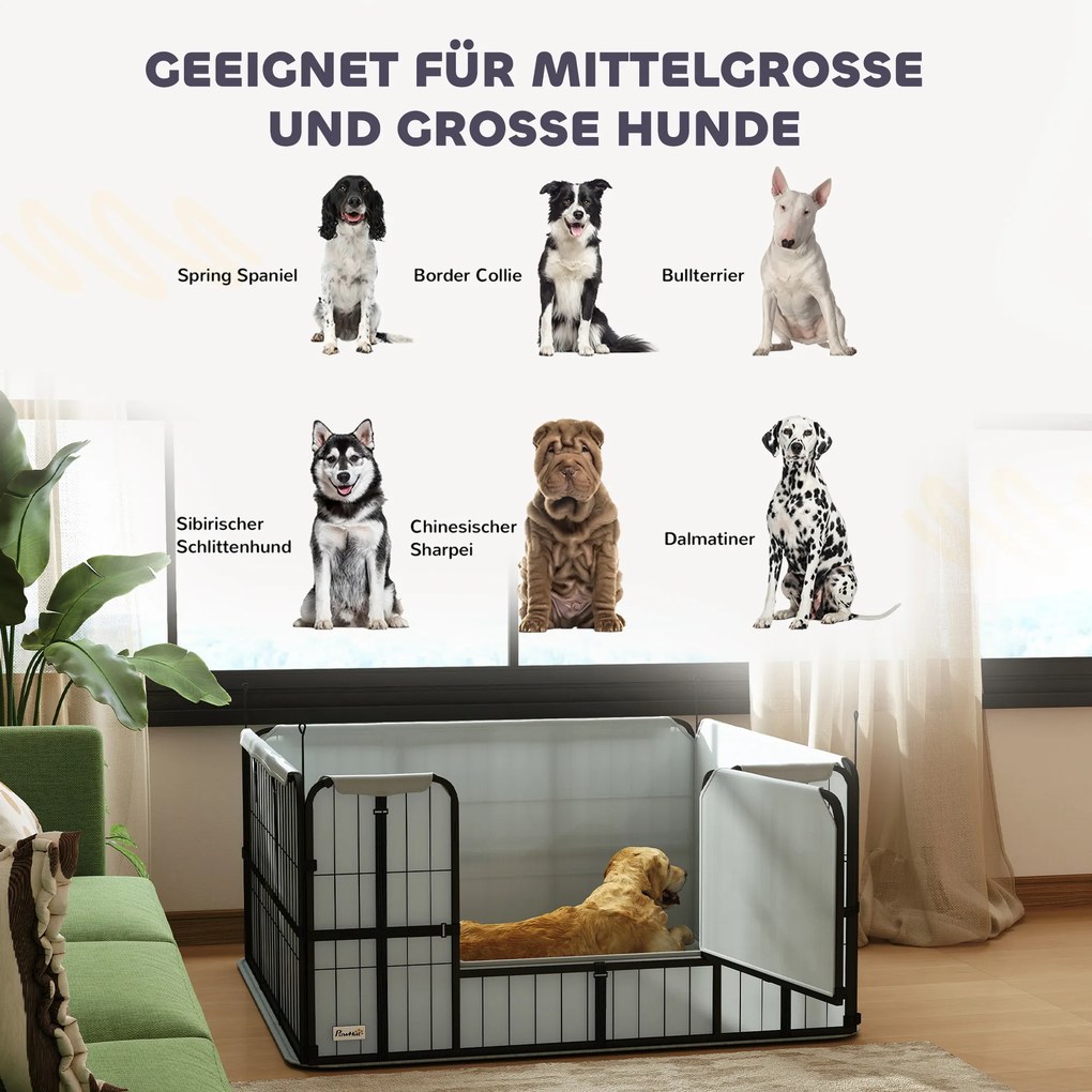PawHut Cvičební Box pro Štěňata, Box se Zámkem, Oxford 600D Tkanina, Pratelná Podložka, Ohrádka pro Psy, Ocel, 122 x 60 cm, Černá