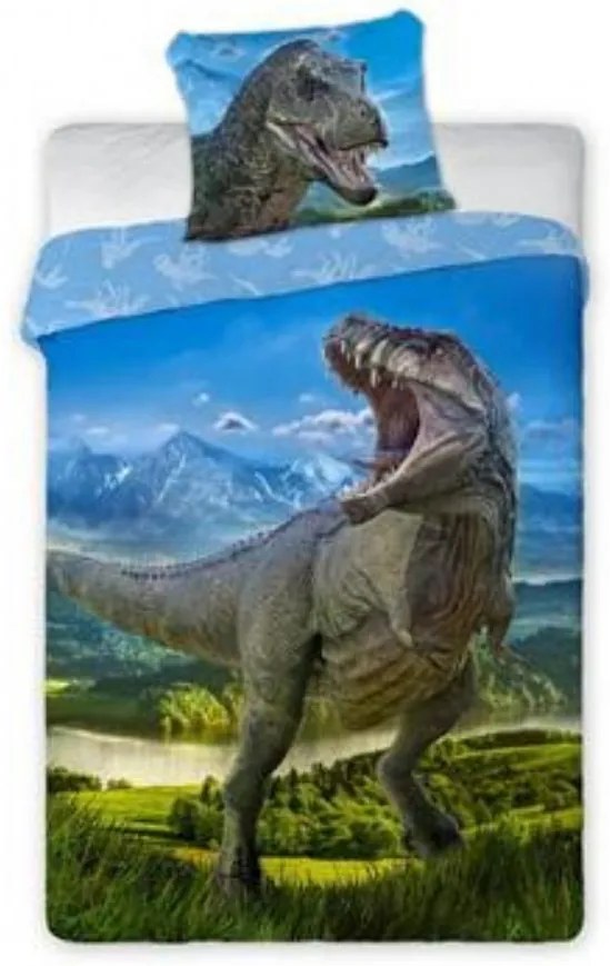Faro Bavlněné povlečení 160x200 Dinosaurus t rex 001 modrý povlak na polštář 70x80