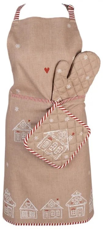 Hnědá bavlněná chňapka s motivem perníkových domečků Gingerbread Bliss – 18x30 cm