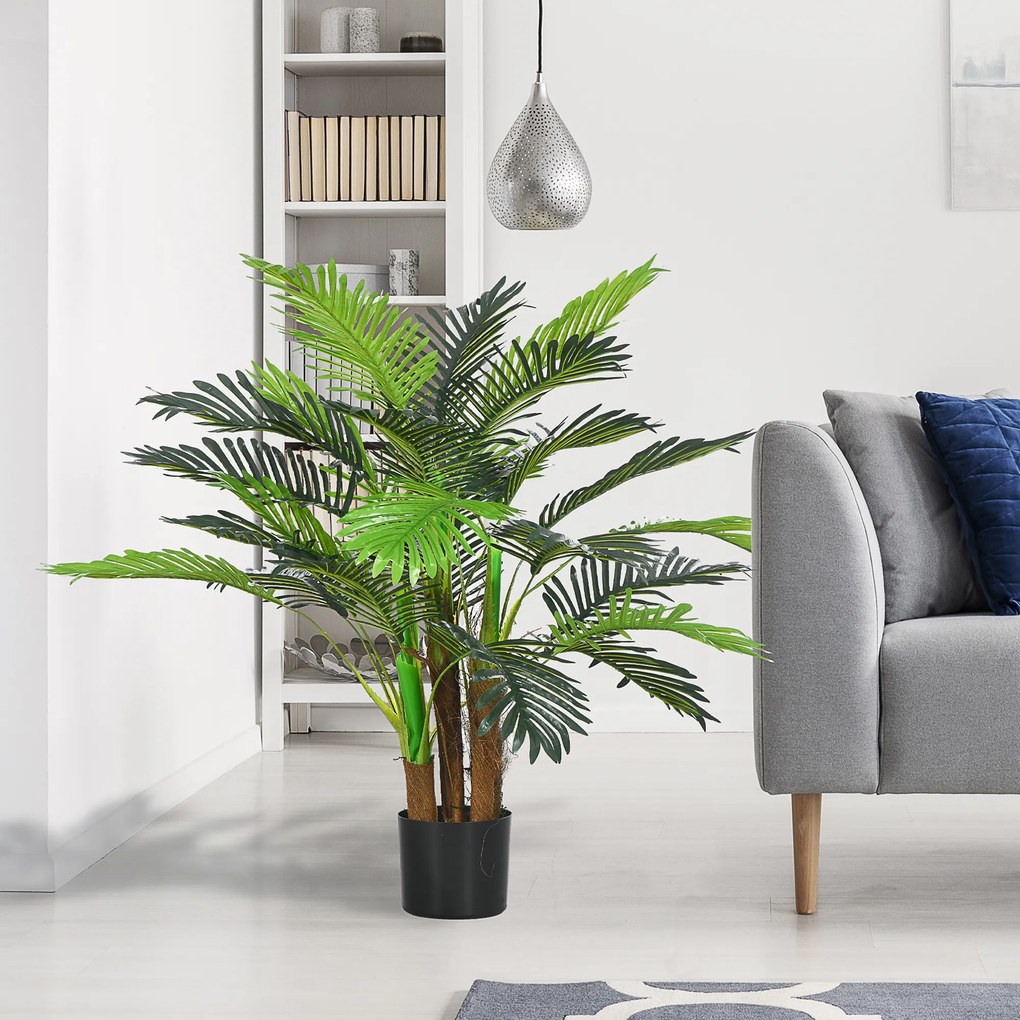 HOMCOM Umělé rostliny, umělá palma, 100 cm umělá rostlina s 27 větvemi, pokojová rostlina, umělý strom, rostlinná dekorace pro interiér, exteriér, ze…