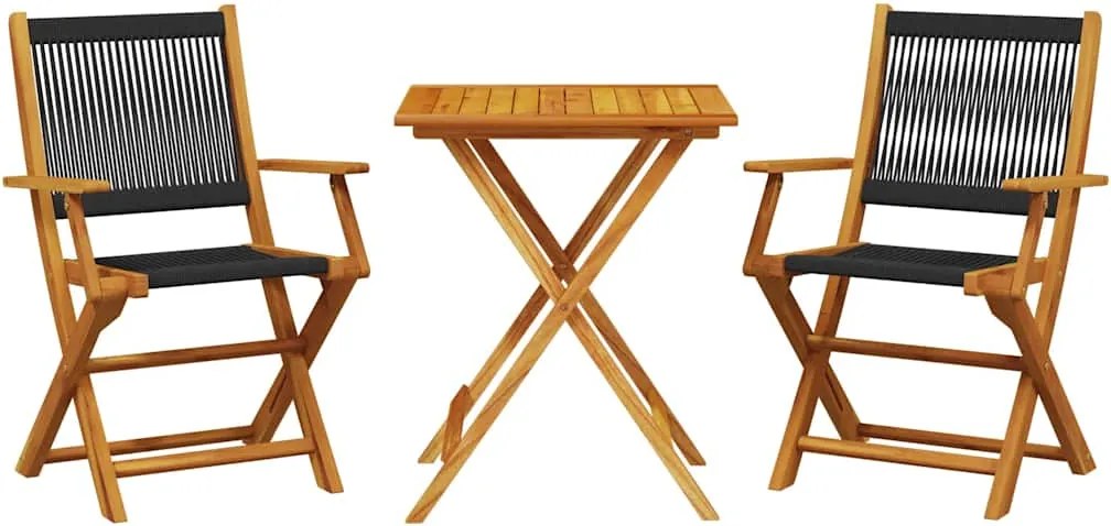 3dílný bistro set černý polypropylen a masivní dřevo 3281805