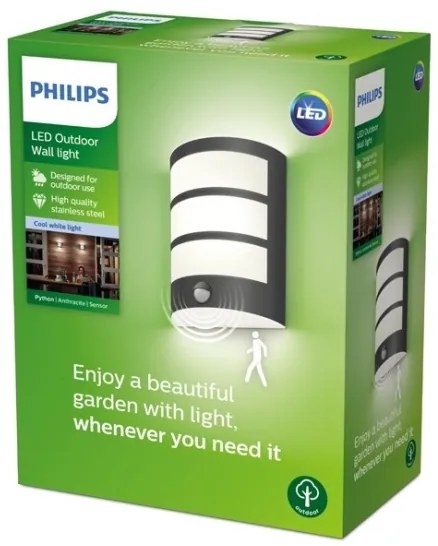 Philips-LED Venkovní nástěnné svítidlo se senzorem PYTHON LED/6W/230V 4000K IP44